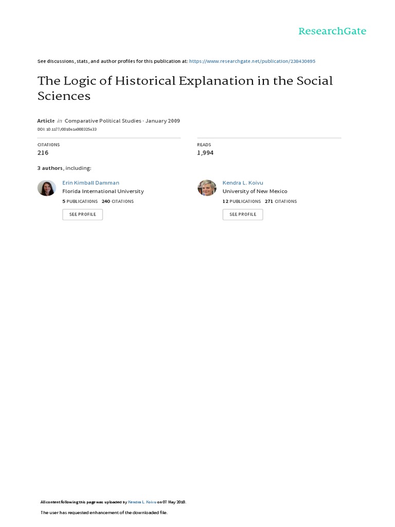The Logic of Historical Explanation in The Social Sciences: Comparative ...