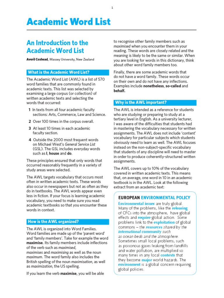 An Introduction To The Academic Word List | PDF | Vocabulary | English ...