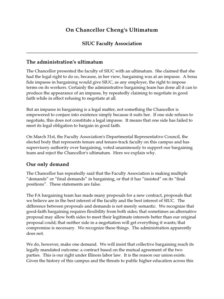 On Chancellor Cheng's Ultimatum | PDF | Mediation | Salary
