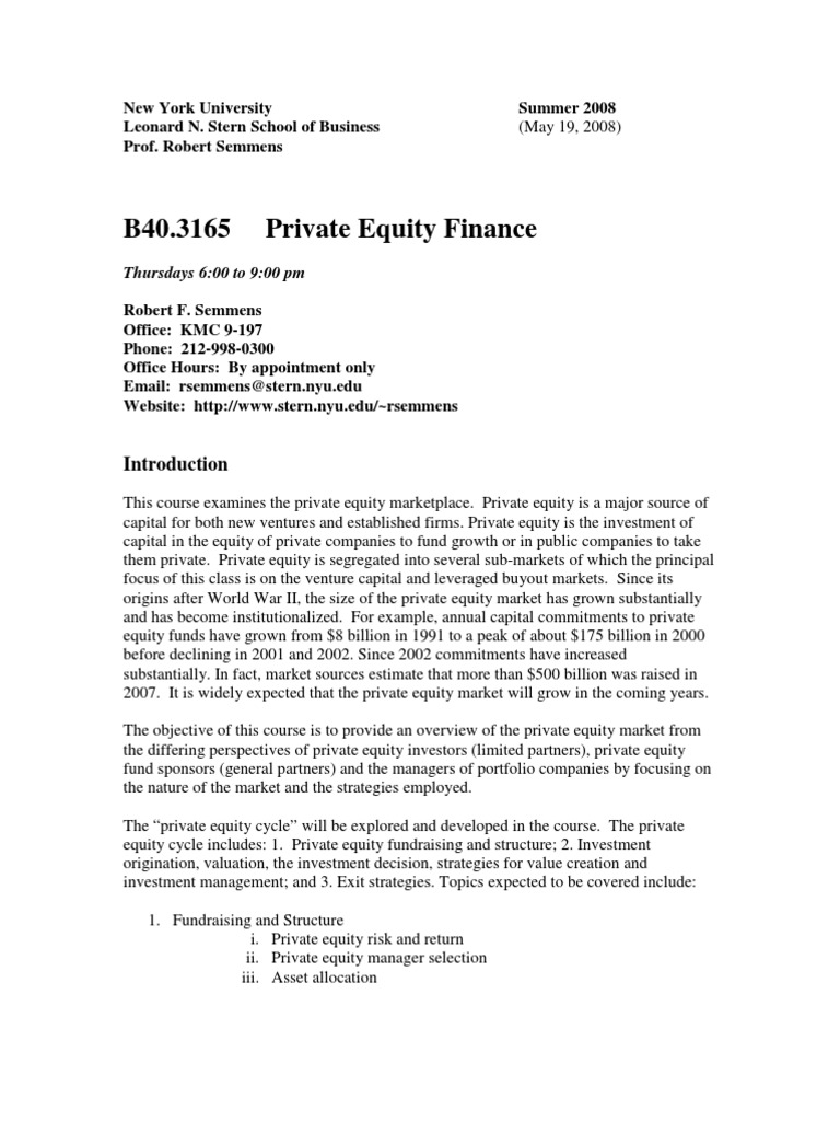 Private Equity Finance Course Overview | PDF | Private Equity | Venture ...