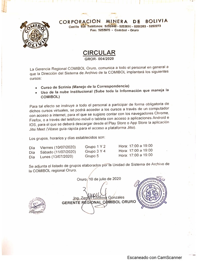 Circular 004-2020 SCRINIA | PDF