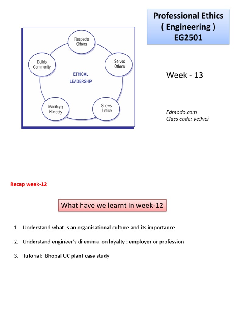 Professional Ethics (Engineering) EG2501: Week - 13 | PDF | Audit | Regulatory Compliance