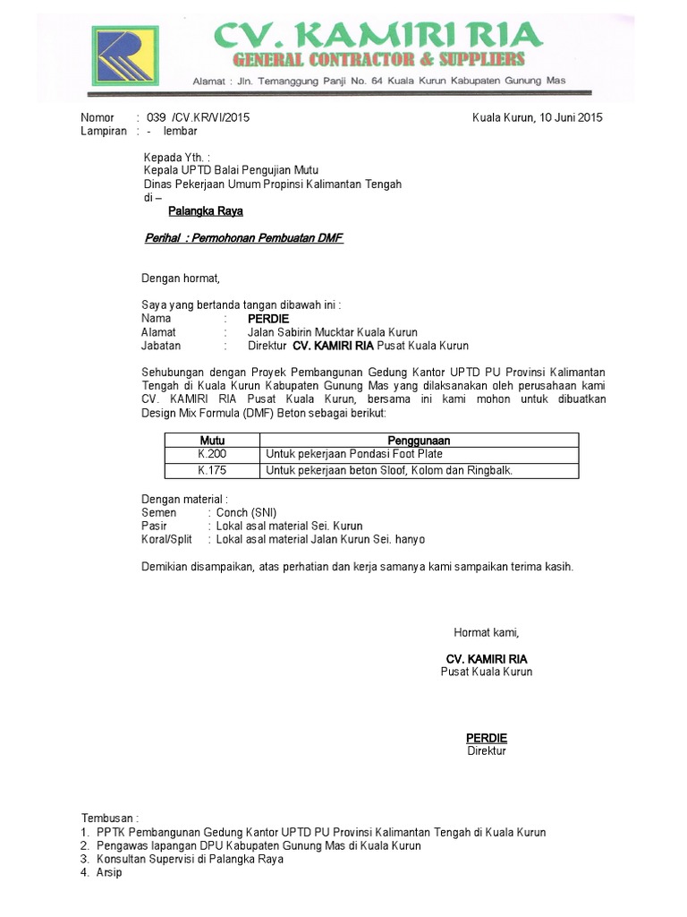 Surat An Pembuatan Job Mix Formula | PDF