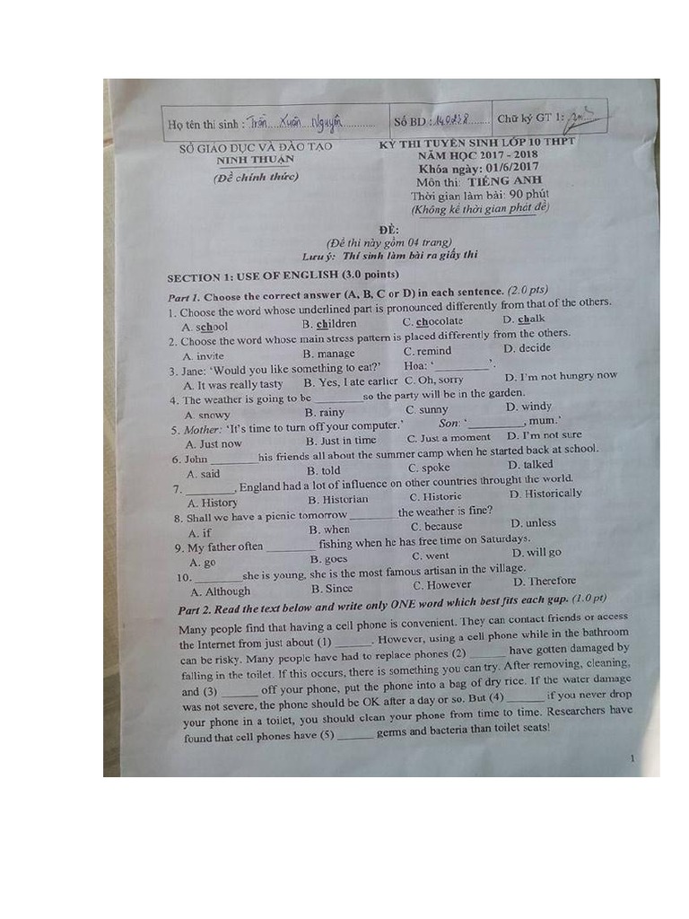 English Entry Test | PDF | Science & Mathematics