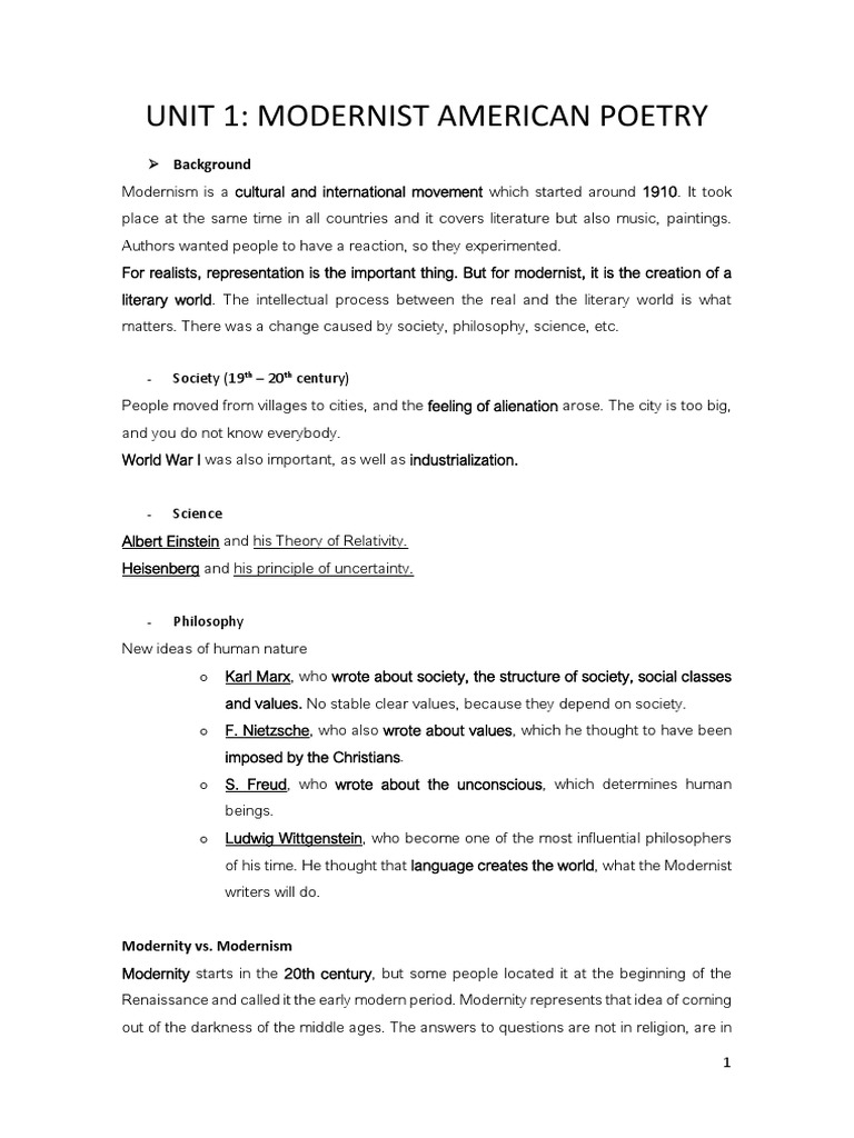 Unit 1 (Modernist Poetry) | PDF | Poetry | Modernism