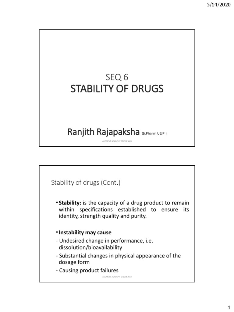 Stability of Drugs (Cont.) | PDF | Pharmaceutical Formulation | Redox