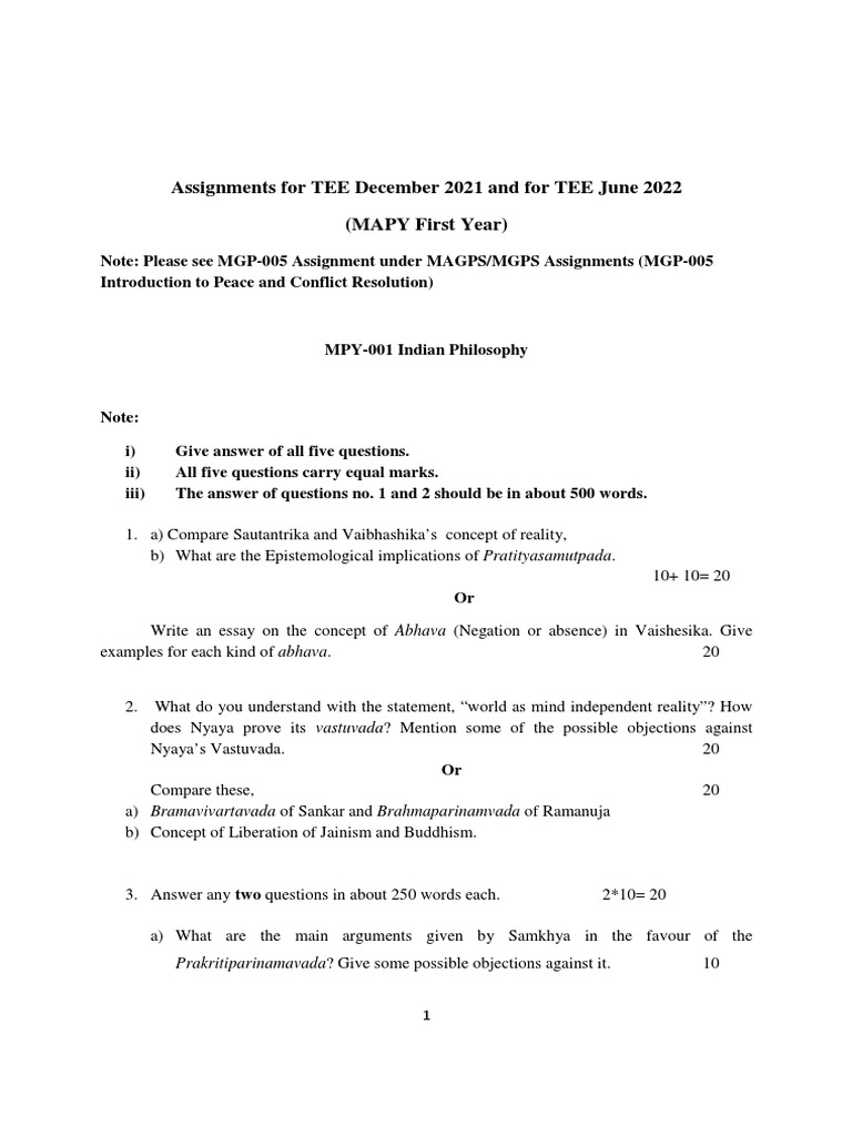 MAPY First Year Assignment For TEE Dec 2021 and For June 2022 | PDF | Epistemology | Knowledge