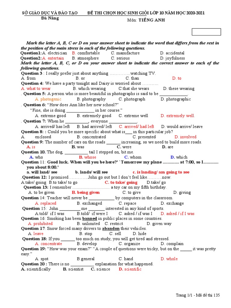 De Thi HSG Tieng Anh 10 | PDF