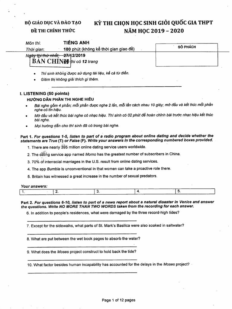 Tailieuxanh de Thi Hoc Sinh Gioi Quoc Gia THPT Mon Tieng Anh Nam 2019 2020 Bo GD DT 8834 | PDF
