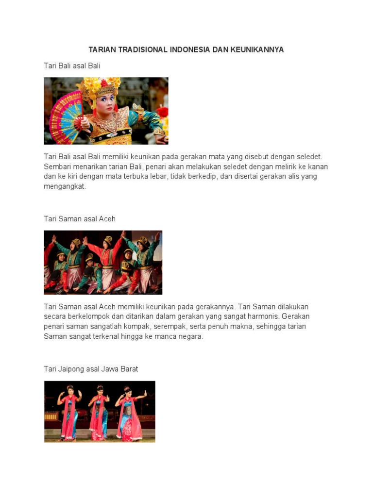 Tarian Tradisional Indonesia Dan Keunikannya | PDF