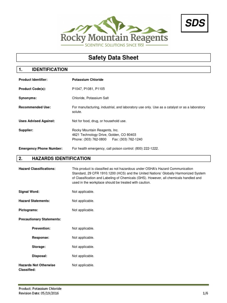 Safety Data Sheet: 1. Identification | Download Free PDF | Chemistry ...