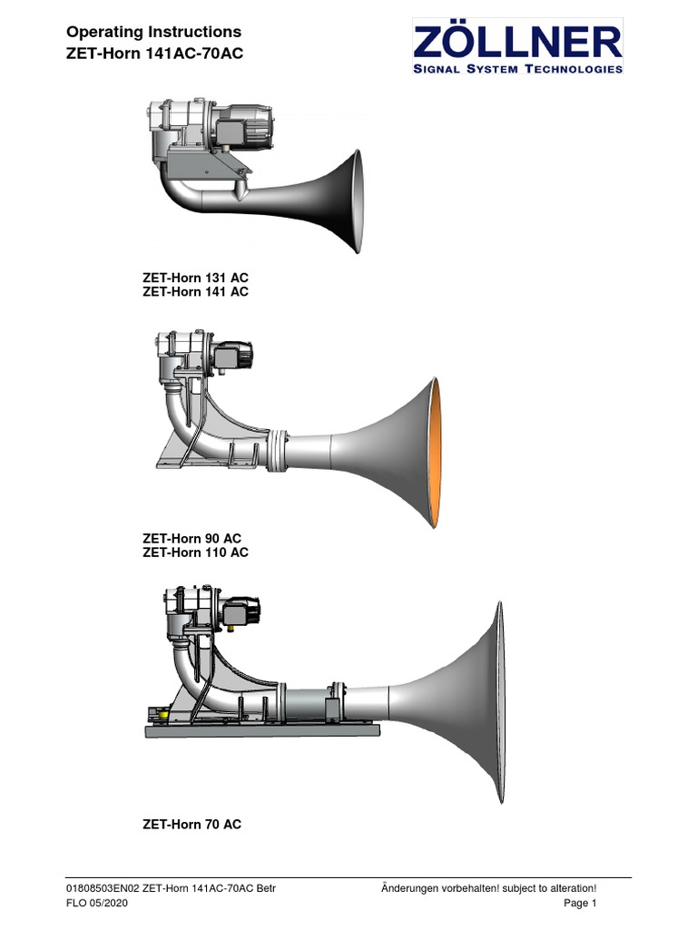 01808503EN02 ZET-Horn 141AC-70AC Betr - Manual | PDF | Alternating ...