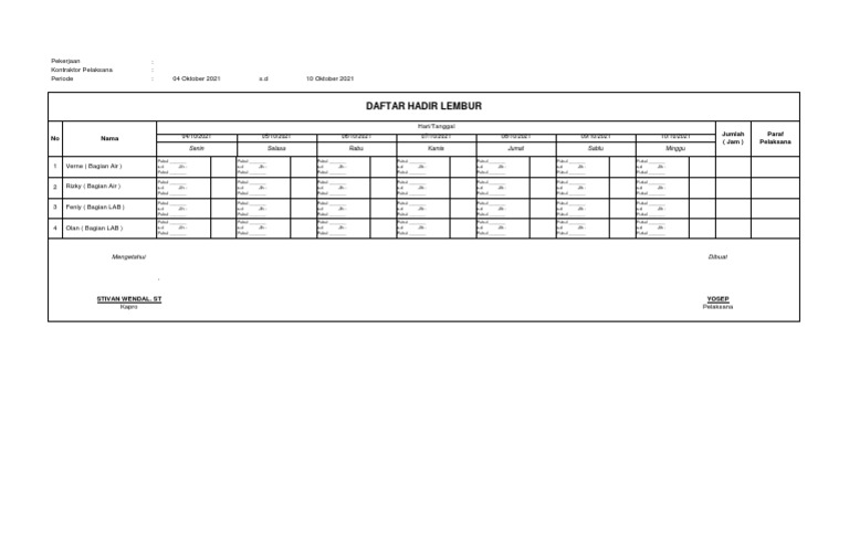 Daftar Hadir Lembur | PDF