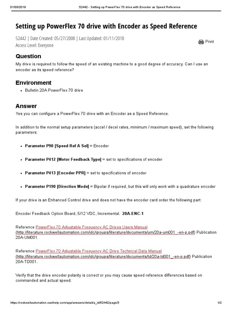 Setting Up PowerFlex 70 Drive With Encoder As Speed Reference | PDF ...