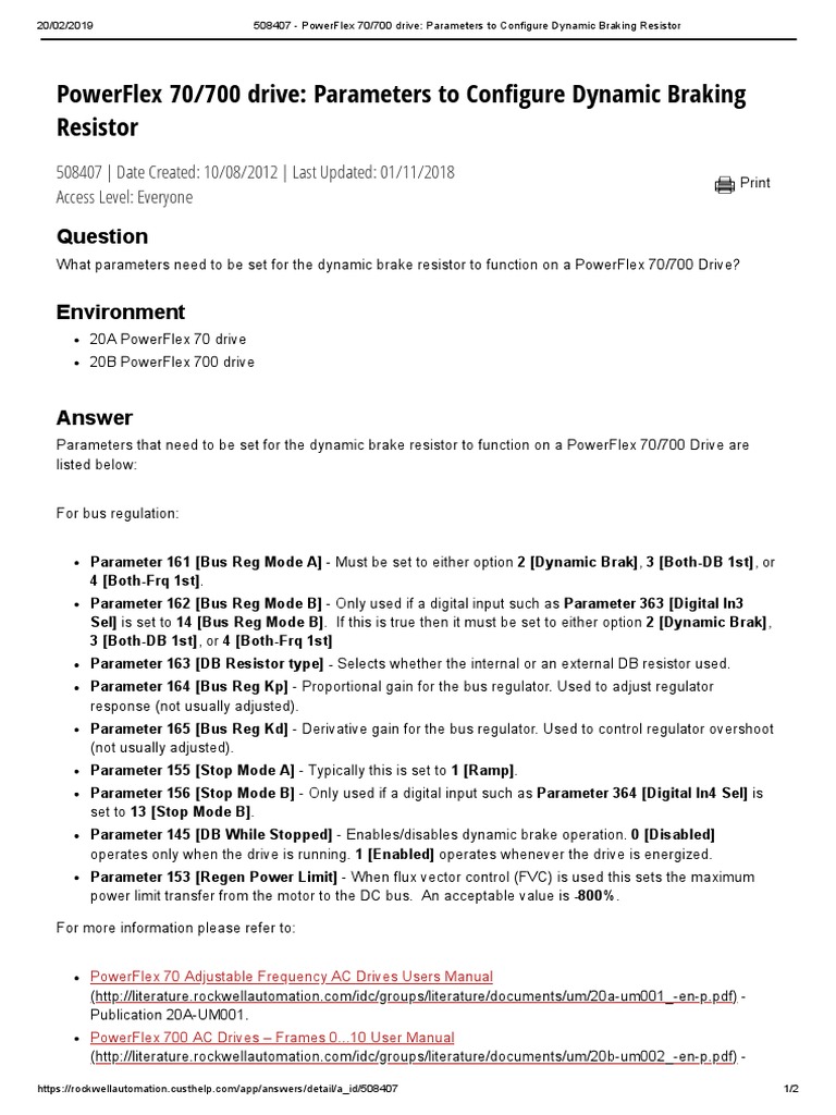 PowerFlex 70 - 700 Drive - Parameters To Configure Dynamic Braking Resistor | PDF | Implied ...