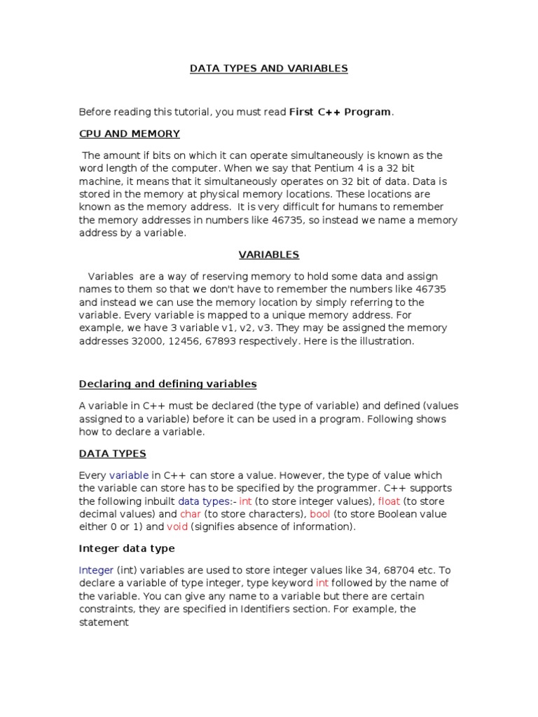 Data Types and Variables | PDF | Integer (Computer Science) | Data Type