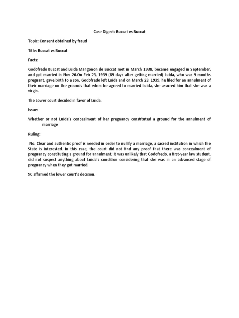 VI. Case Digest - Buccat Vs Buccat | PDF | Politics | Law