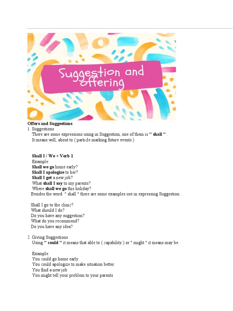 Offers and Suggestions | PDF | Verb | Linguistic Morphology