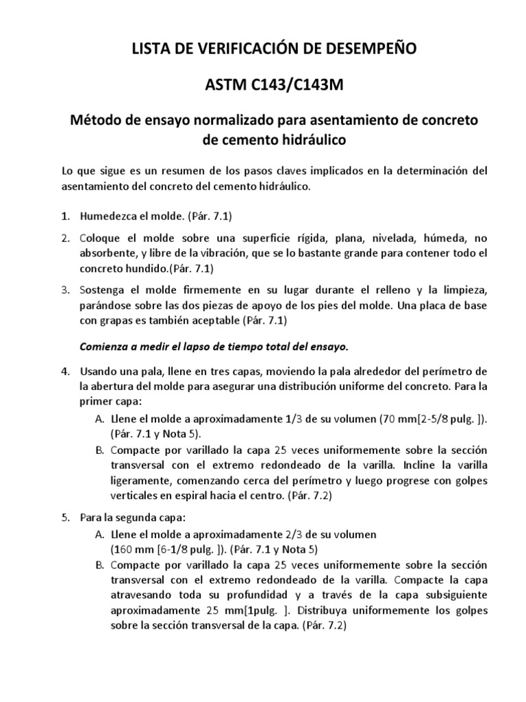 Norma Astm C143-C143M Lista de Verificación de Desempeño | PDF