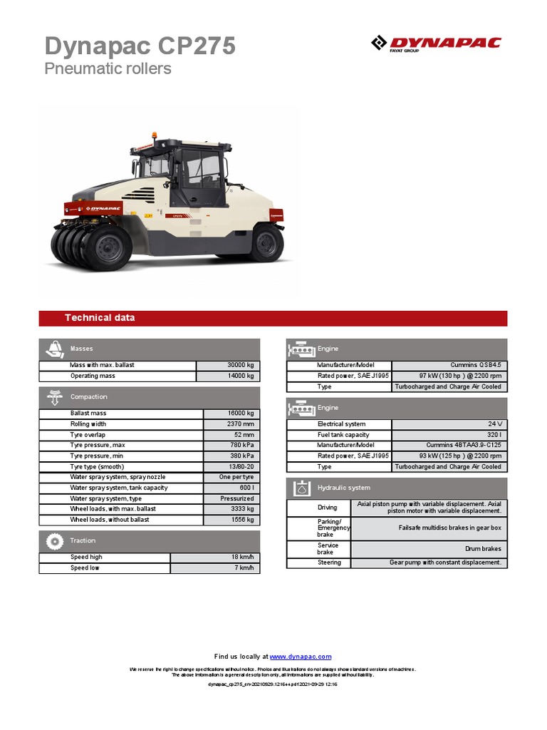 Dynapac CP275 Dynapac CP275: Pneumatic Rollers Pneumatic Rollers | PDF ...
