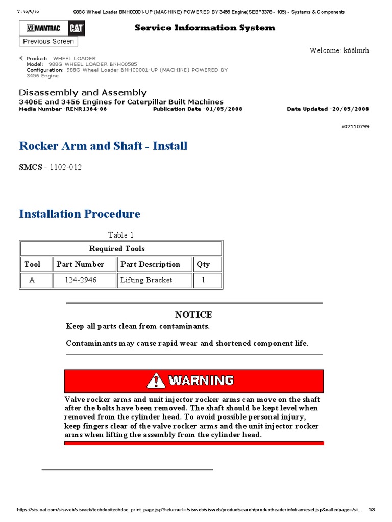 Rocker Arm And Shaft Install Pdf Machines Engines