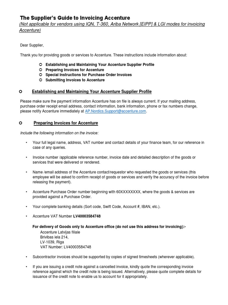 Accenture Invoicing Guide for Suppliers | PDF | Invoice | Receipt
