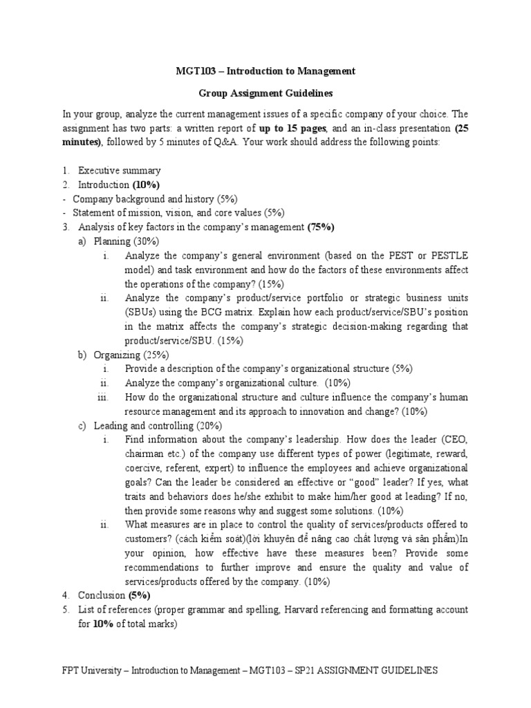 Group Assignment Guidelines - MGT103 | PDF | Organizational Structure ...