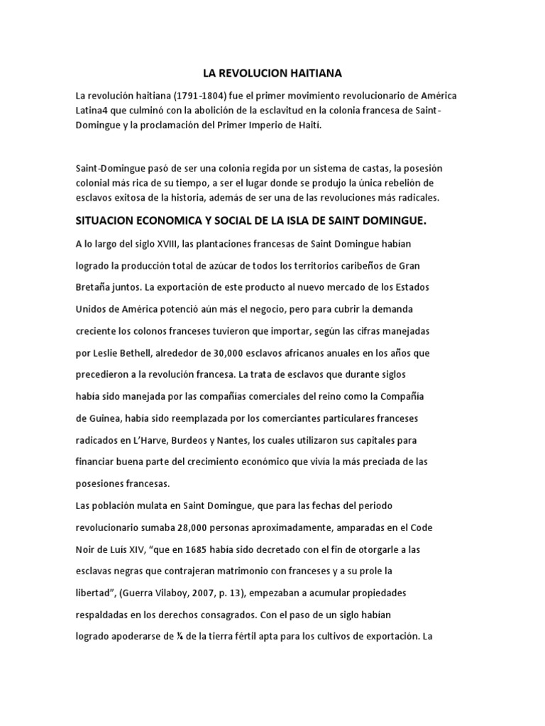 La Revolucion Haitiana | PDF | Haití | Esclavitud