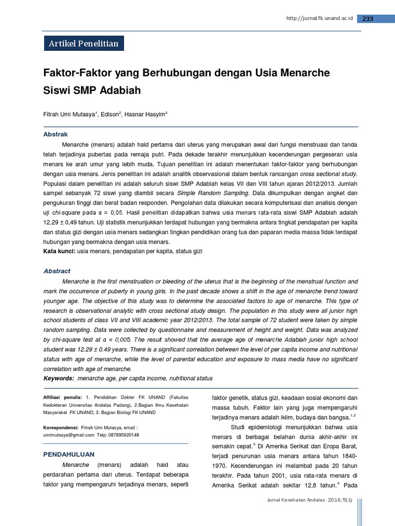 Faktor Usia Menarche Siswi SMP Adabiah | PDF | Kesehatan Holistik