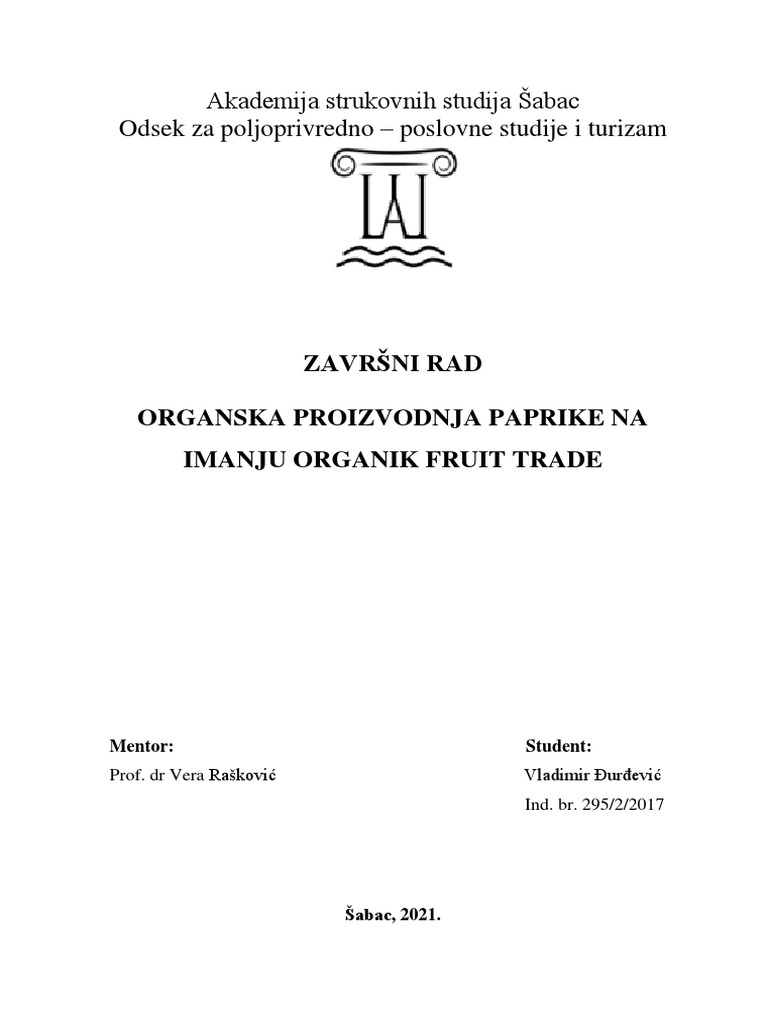 Organska Proizvodnja Paprike Vlada Kraj | PDF