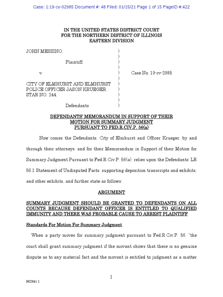 City's Case For Summary Judgment | PDF | Summary Judgment | Qualified ...
