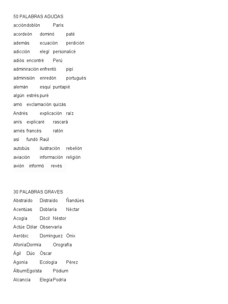 50 Palabras Agudas | PDF