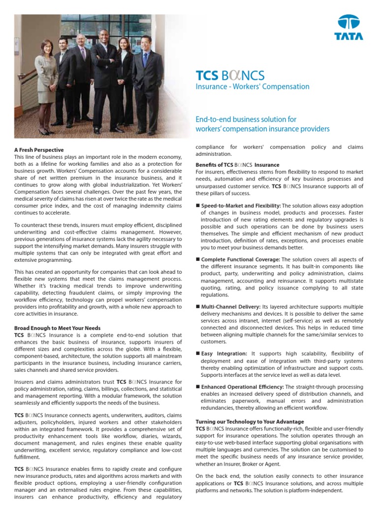 Tcs Bancs Brochure Workers-Compensation | PDF | Insurance | Reinsurance