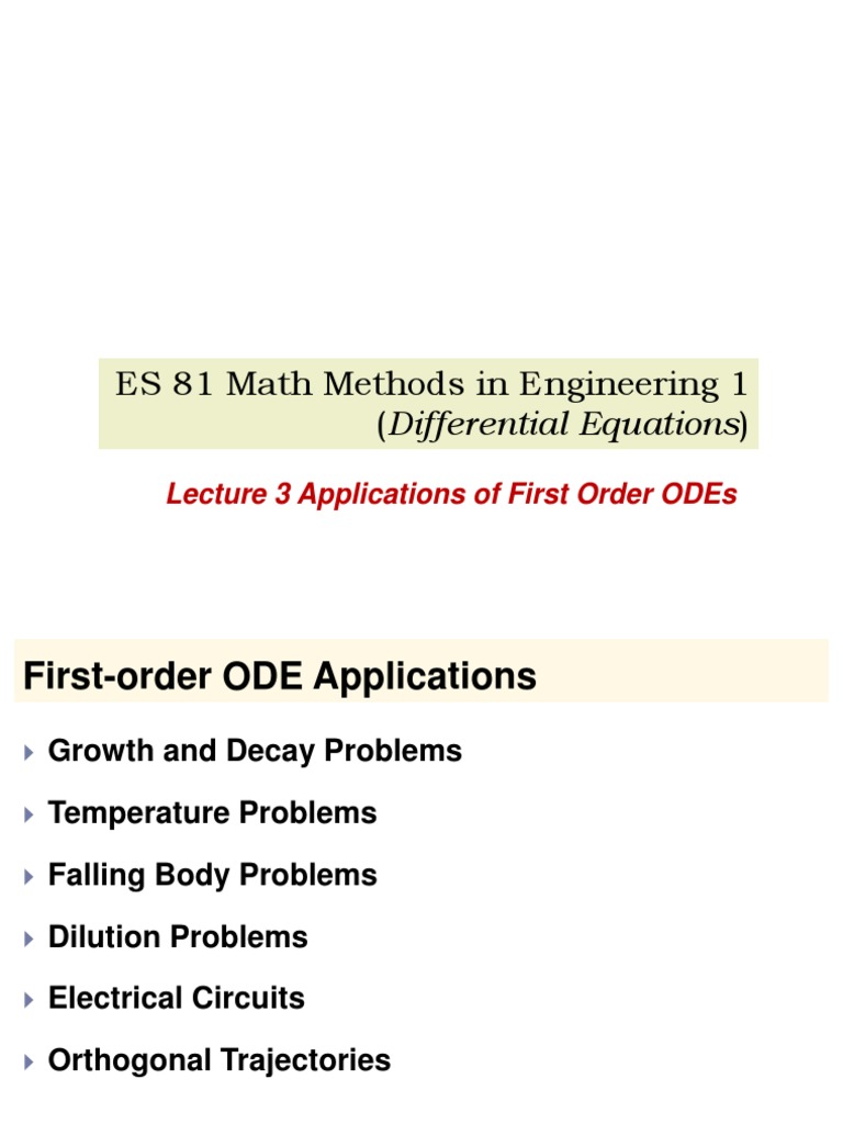Es81 Lec3 1st Order ODE Applications | PDF | Force | Ordinary ...