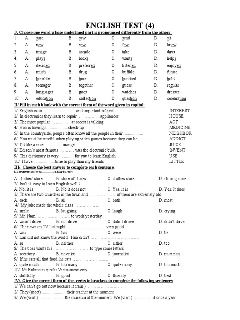 English Test 4 | PDF