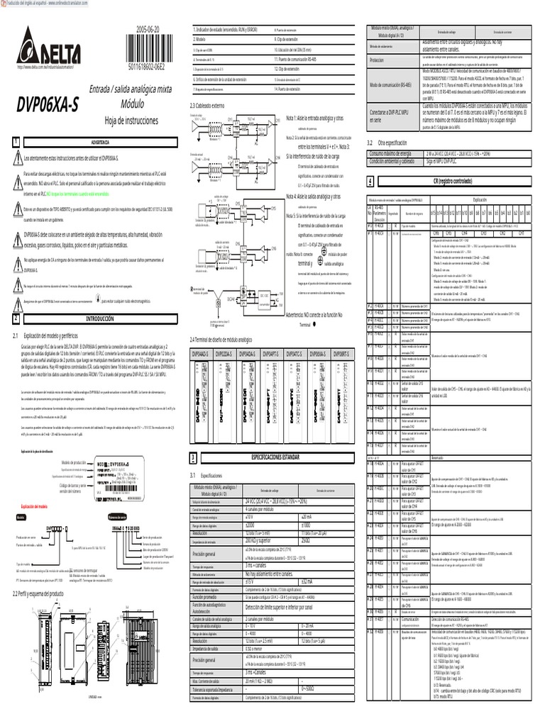 Manual del Módulo DVP06XA-S | PDF | Señal analoga | Ingenieria Eléctrica