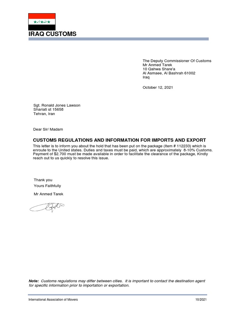 Iraq Customs: Household Goods and Personal Effects | PDF