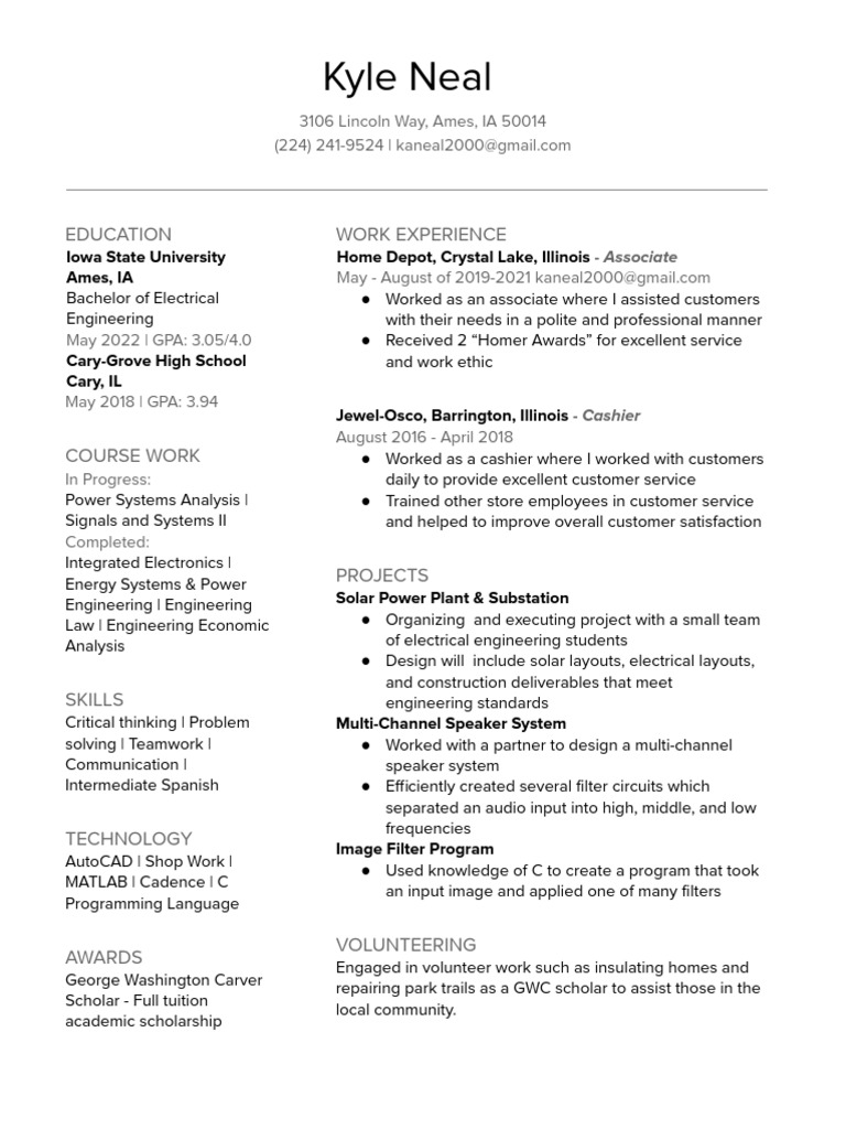 Kyle Neal Resume Option | PDF | Engineering | Electrical Engineering