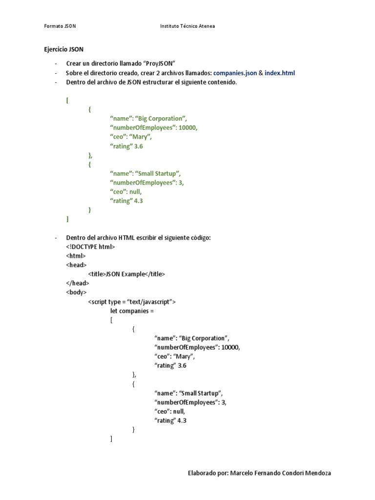 Ejercicio JSON | PDF | Consorcio Mundial de la red | Persistencia