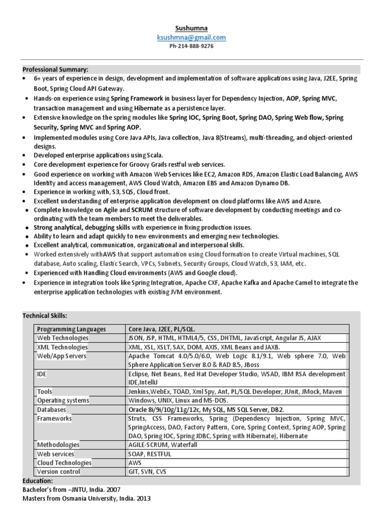 Sushumna - Java Developer | Download Free PDF | Spring Framework | Web Service