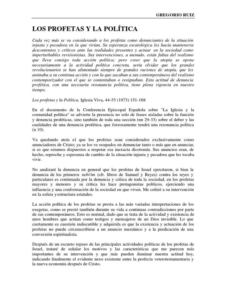 Gregorio Ruiz - Profetas y Política | PDF | Jesús | Iglesia Católica