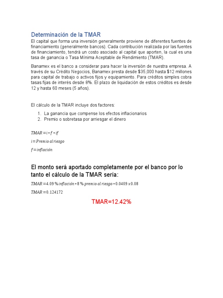 Cálculo de TMAR con Banamex | PDF