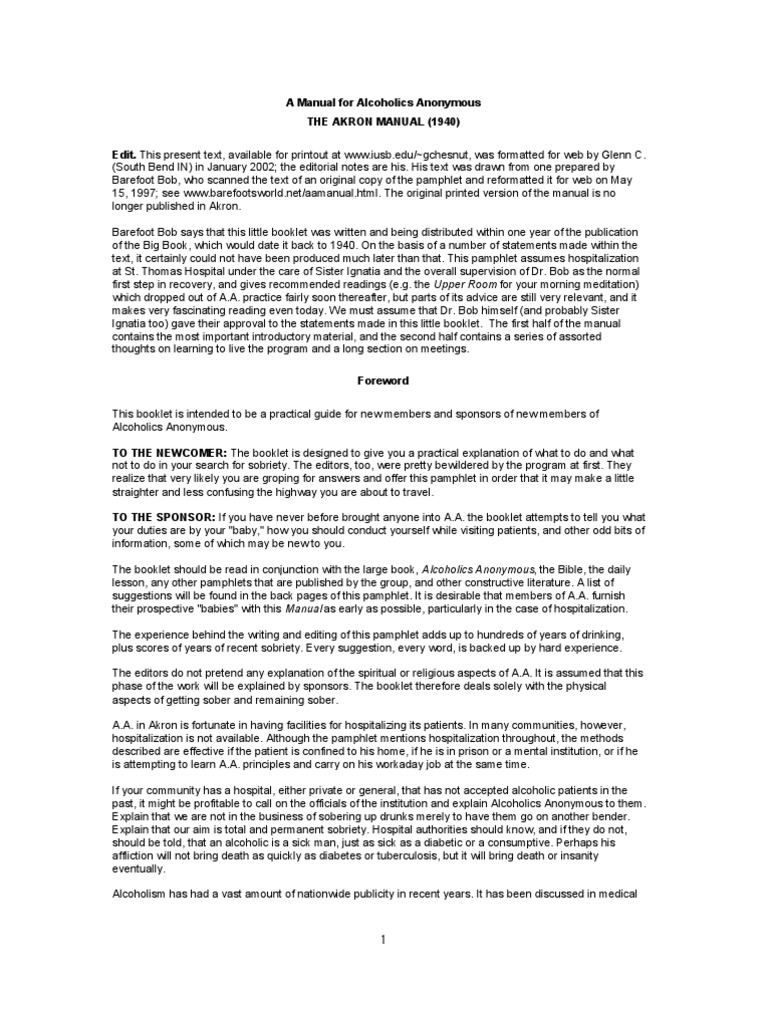 Akron AA Manual: A Guide for Newcomers | PDF | Alcoholics Anonymous ...