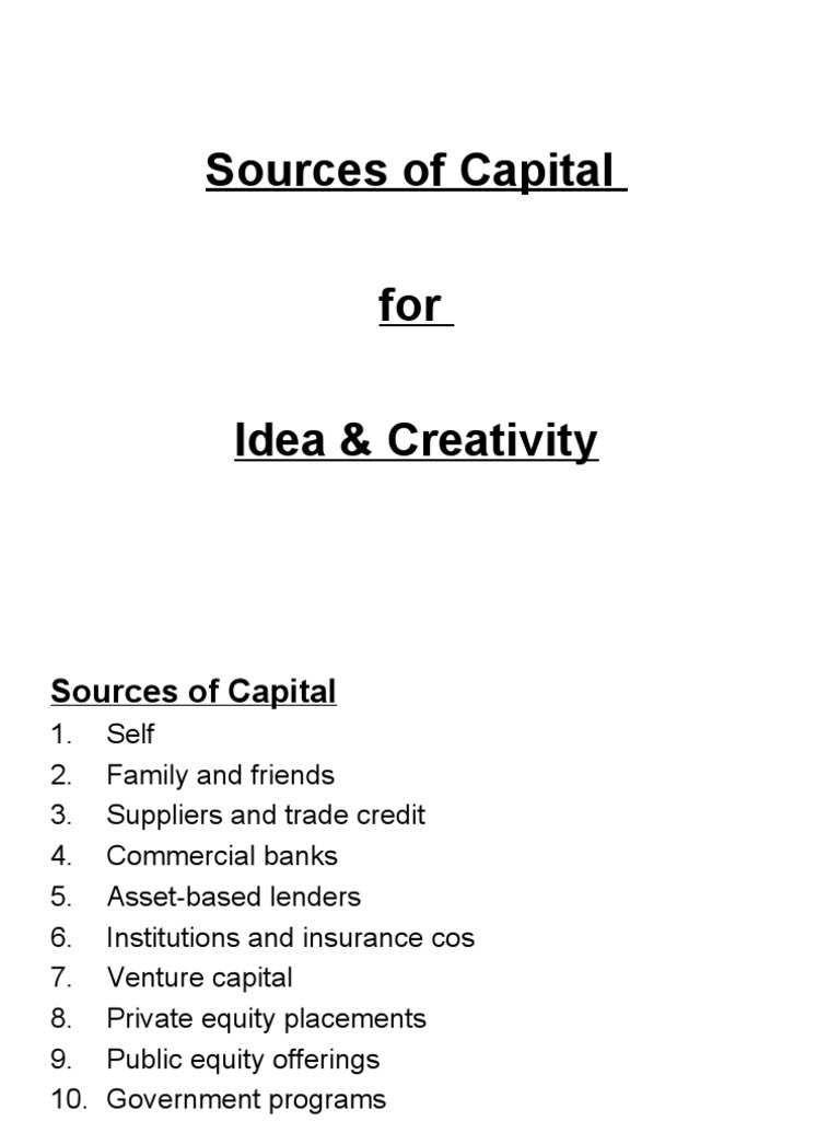 Sources of Capital For Idea and Creativity | PDF | Corporate Finance ...