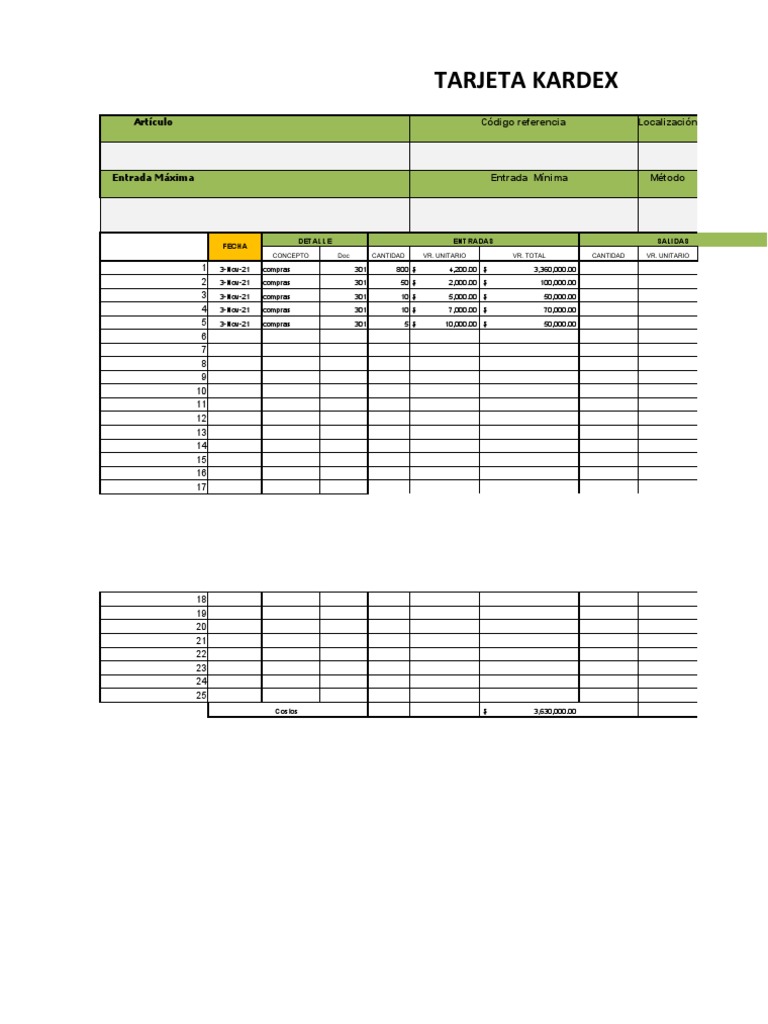 Formato de Tarjeta Kardex en Excel | PDF