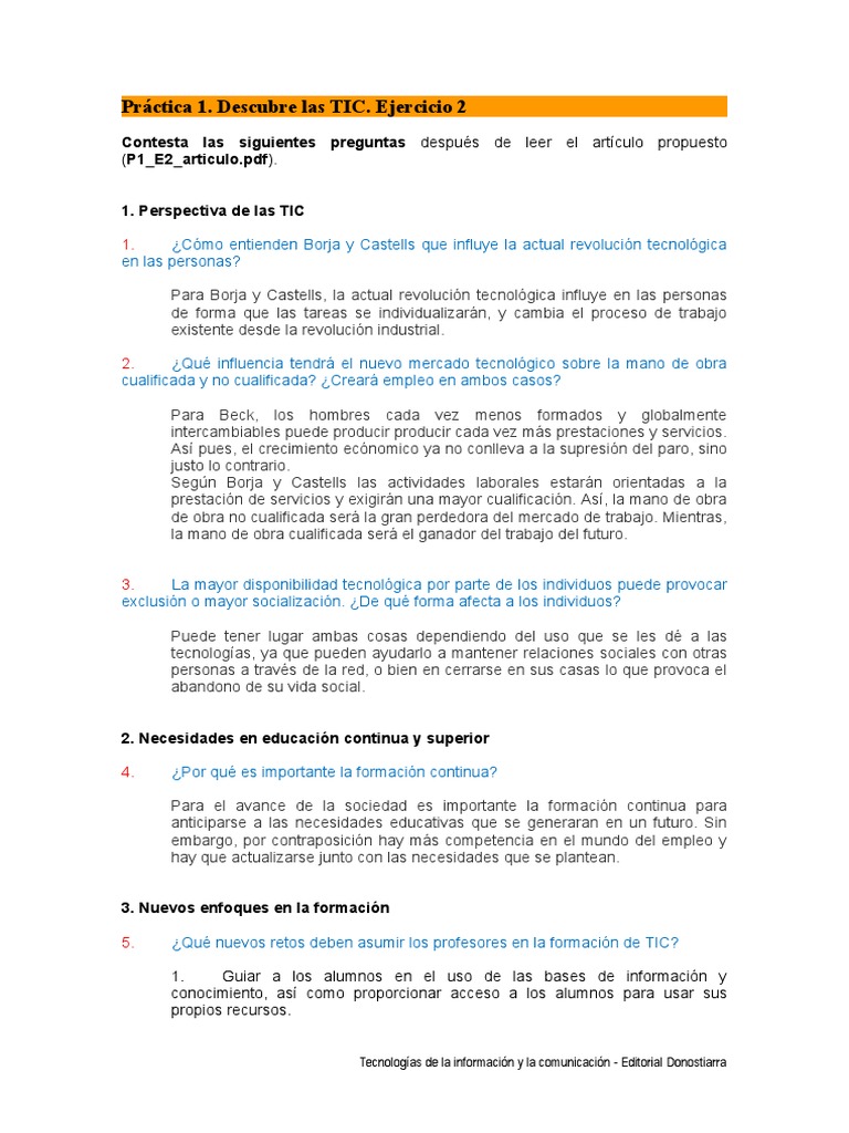 P1 E2 Cuestiones | PDF | Aprendizaje | Tecnología de información y comunicaciones