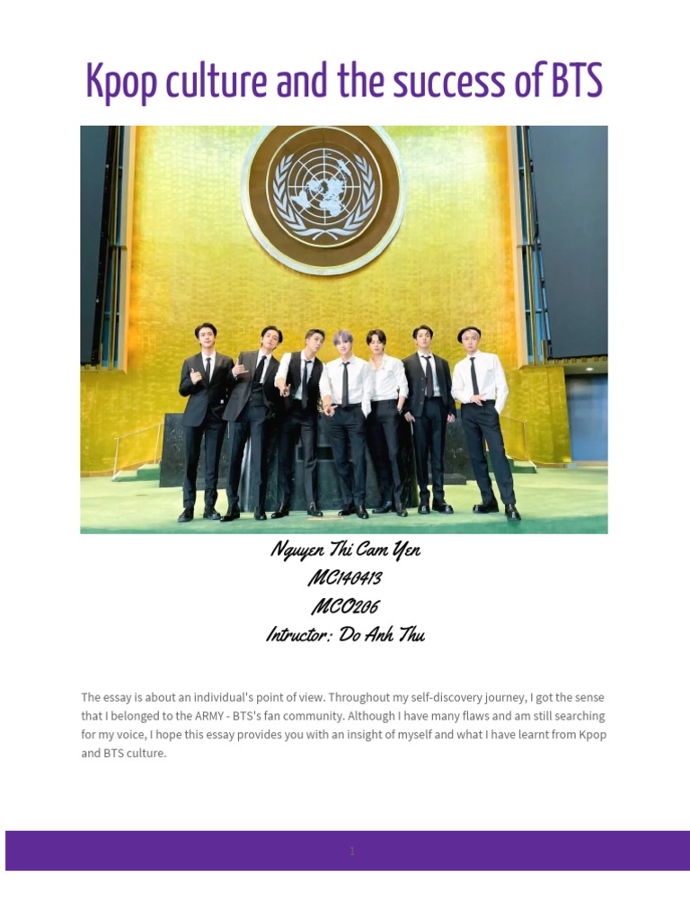 Kpop Culture and The Success of BTS: Nguyen Thi Cam Yen MC140413 MCO206 ...