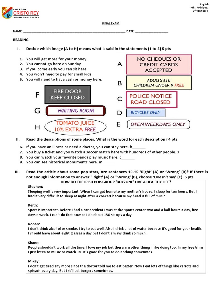 Final Exam Third Year | PDF