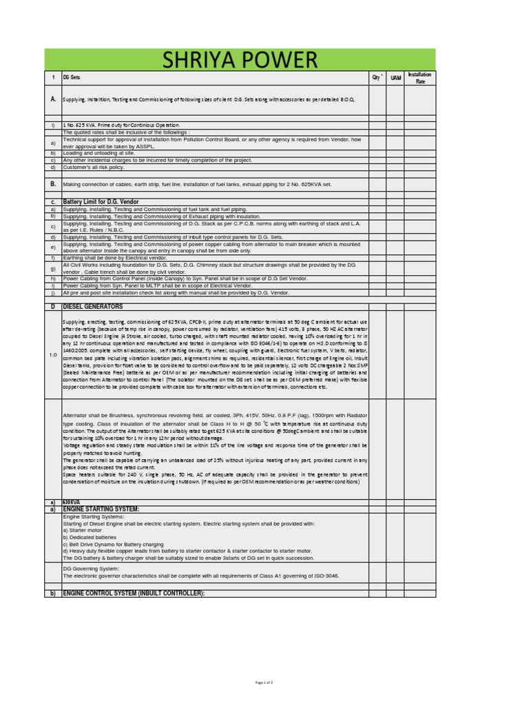 RFQ-Electrical+LV Work, Kosi | PDF | Electric Generator | Electrical Wiring