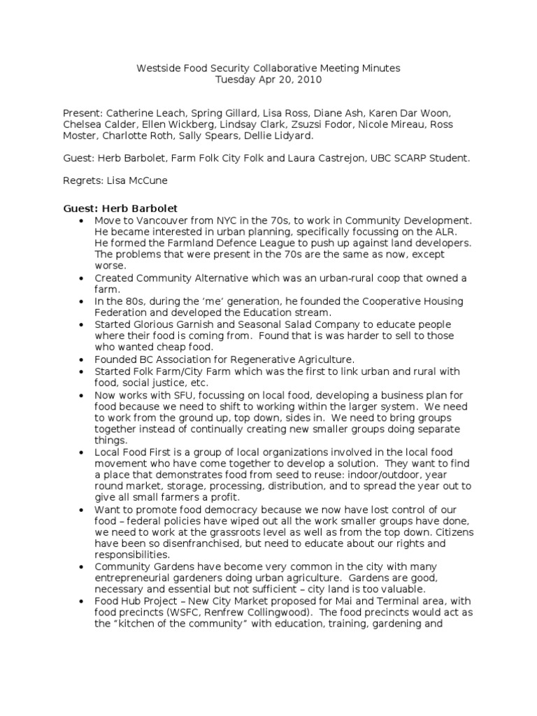 WFSC Minutes - Apr 20 2010 | PDF | Foods | Food And Drink